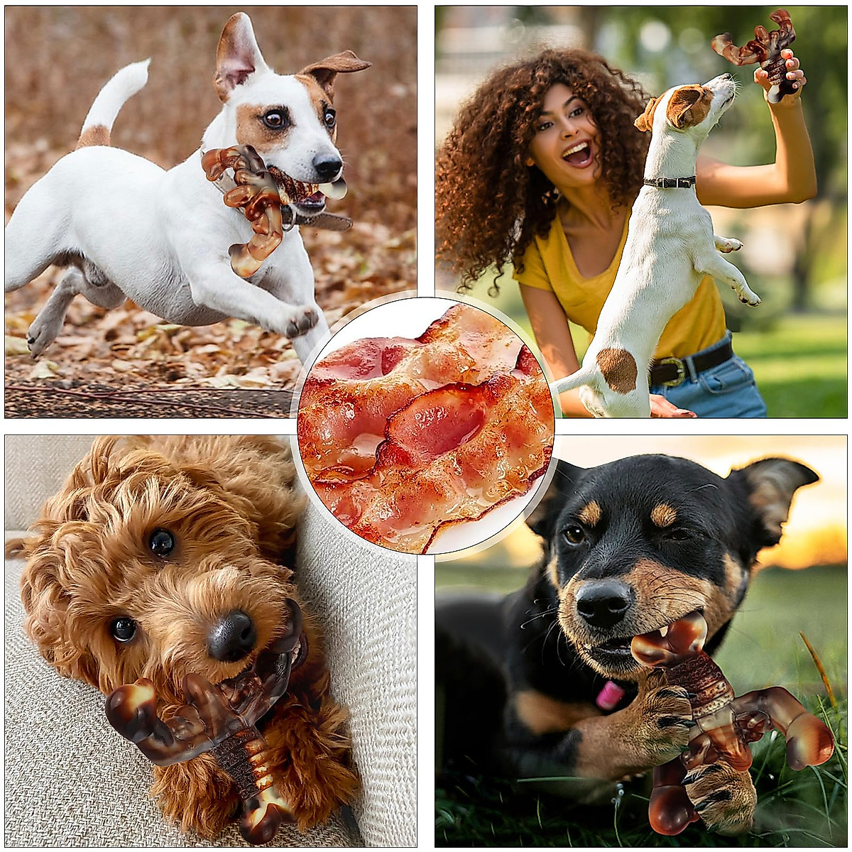 MOXIKIA Puppy Dog Chew Toy,Dog Bone for Aggressive Chewers,Bacon Flavor,Indestructible Tough Puppies Dog Toys,Teeth Cleaning and Training Puppy Supplies,Dog Chew Stick for Small Breed