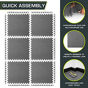 ProsourceFit Extra Thick Puzzle Exercise Mat , EVA Foam Interlocking Tiles for Protective, Cushioned Workout Flooring for Home and Gym Equipment, Grey - 3/4 inch - 24 Sq Ft - 6 Tiles