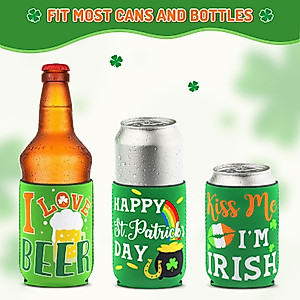 12 Pcs St. Patrick's Day Can Koozies Coolers Sleeves Party Favors Supplies Saint Paddy's Day Irish Shamrock Green Beer Neoprene Can Sleeves Gifts for Soda Beer Beverage