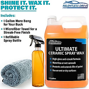 Relentless Drive Car Wax Kit (Gallon) - Wet or Waterless Ceramic Wax & Microfiber Towel - Car Wax Spray Provides The Perfect Ceramic Coating for Cars