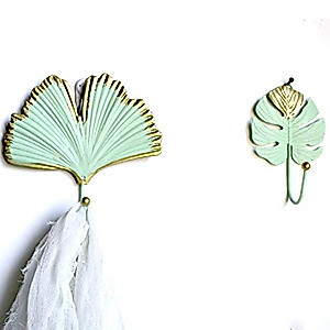 WUSIO Multicunction Golden Leaves Wall Hanger Iron Art Hanging Hooks Storage Rack Space-Saving Wall Decoration Hook Nordic Style(C,Gold)