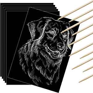 Gersoniel 25 Pieces Scratch Paper Art Set Craft Kits Scratch Off Paper Black Coated Scratchboard Black Scratch Paper with Wooden Stylus for Valentine's Day Gifts Birthday Party Supplies