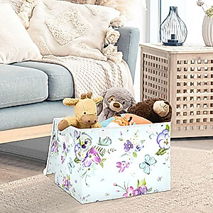innewgogo Flowers Butterflies Storage Bins with Lids for Organizing Collapsible Storage Cube Bin with Handles Oxford Cloth Storage Cube Box for Room