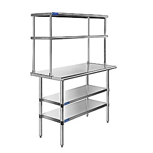 AmGood 18" X 48" Stainless Steel Table with 2 Shelves + Overshelf | Commercial & Residential Kitchen Laundry Garage Utility Bench | NSF Metal Prep Table
