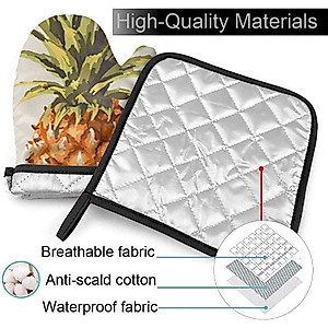 Vintage Pineapple Oven Mitt and Pot Holder Kitchen Set of 2: Heat Resistant Oven Mittens and Hot Pads Potholders for Kitchen