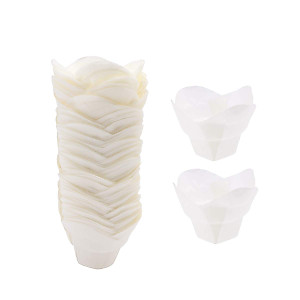 Cabilock 100pcs Mini Paper Baking Cups Lotus Shape Grease Proof Cupcake Liners For Cake Balls Muffins Cupcakes Candies (White)