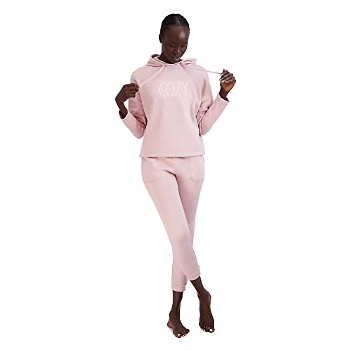 Rae Dunn Women's Matching Lounge Set with Pullover Long Sleeve Graphic Sweatshirt and Drawstring Sweatpants with Pockets 2 Piece, Pink Clay, Large