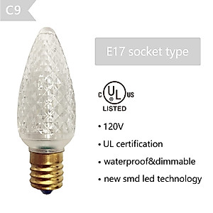 Minleon UL Listed Box of 25 C9 Led Replacement Bulbs,3 SMD LEDs in Each C9 Dimmable Lights Bulb for Outdoor Christmas String Lights,Full Waterproof and Break Resistant(Sun Warm White)