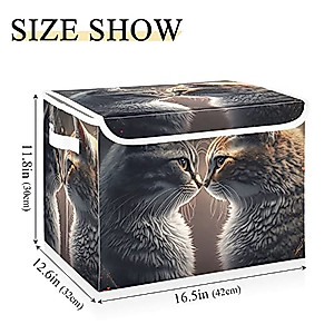 Vnurnrn Collapsible Storage Bin with Lid (Romantic Cats), Foldable Storage Boxes Cube with Lid for Clothes Toys 16.5×12.6×11.8 Inch