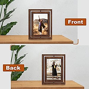 Egofine 2 Pack 5x7 Rotating Floating Picture Frames,Double-Sided Display with HD Glass Front Wooden Distressed Frame for Vertical or Horizontal Tabletop Display, Carbonization