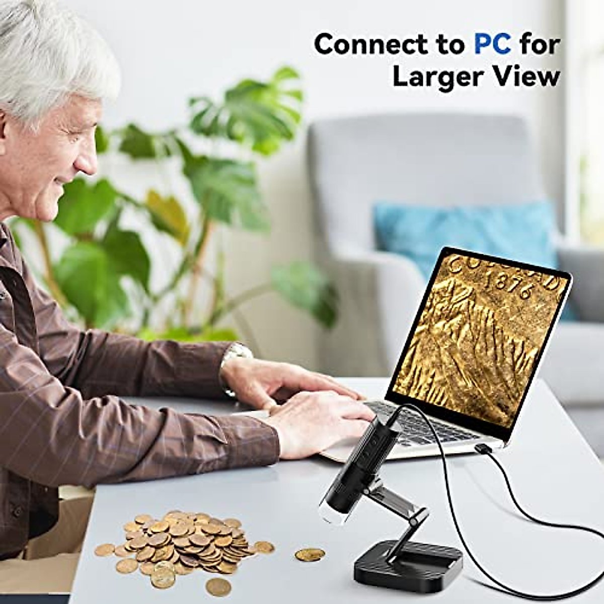 TOMLOV DM1S Wireless Digital Microscope [Easy and Fun] 50X-1000X 1080P HD WiFi Portable Handheld USB Trichome Mini Coin Microscope Camera Magnifier with Stand for iPhone iPad Android Phone & PC