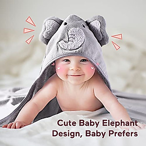 Momcozy Baby Hooded Towel, 8-Piece Baby Bath Towel for Boys or Girls, Baby Towel and Washcloth Set with Cute Design, Baby Shower Towel Gift for Newborns, Infants and Toddlers (Grey)