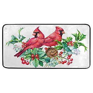 MOYYO Kitchen Mat Watercolor Beautiful Birds Red Cardinals Kitchen Rug Mat Anti-Fatigue Comfort Floor Mat Non Slip Oil Stain Resistant Easy to Clean Kitchen Rug Bath Rug Carpet for Indoor Outdoor