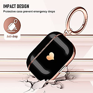 Maxjoy Airpods Pro 2 Case Cover,Cute Electroplating with Gold Heart Pattern with Lanyard Shockproof Cover for Girls Woman Airpods Pro 2 Generation Case-Black