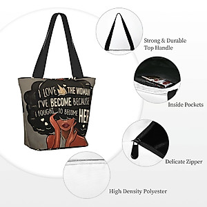 Tinysky African Women Tote Bag Afro American Art Shoulder Handbag Reusable Magic Tote for Travel Gym Shopping Gift