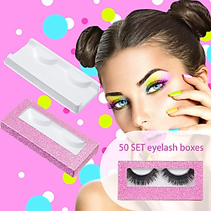 100-Piece Eyelash Case Set, 50 Glitter Paper Lash Boxes, Pink Storage Tray