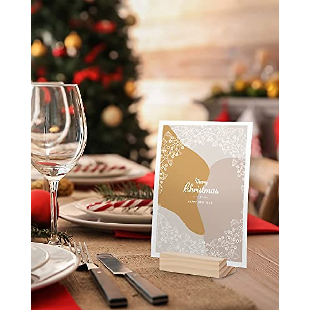 Aboofx 12 Pack Wood Place Card Holders Wood Table Number Stands Picture Holder Acrylic Sign Holders for Wedding Dinner Home Party Events Decoration