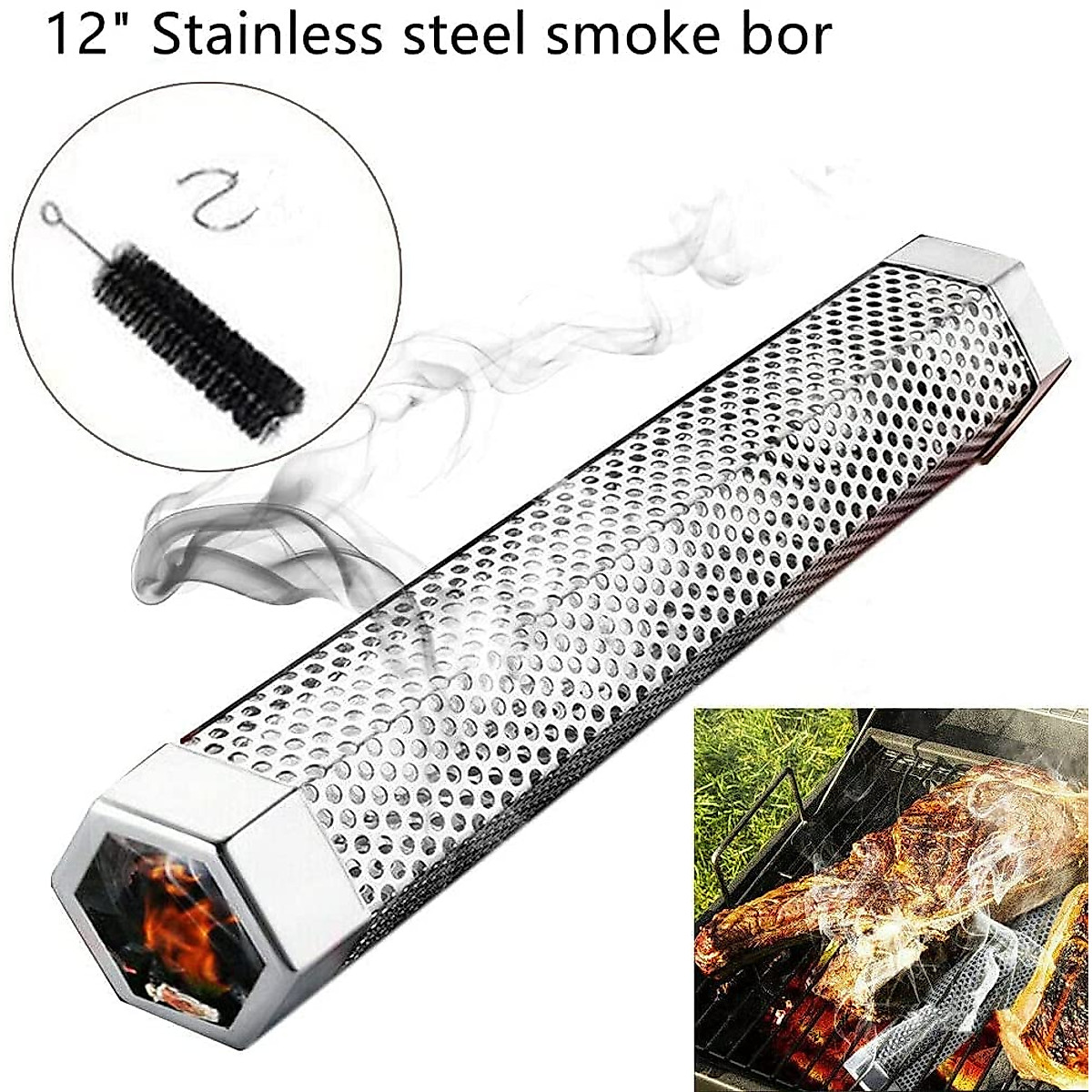 Fuoequl Pellet Smoker Tube 12" PerforatedBBQ Smoke Generator to Add Smoke Flavo