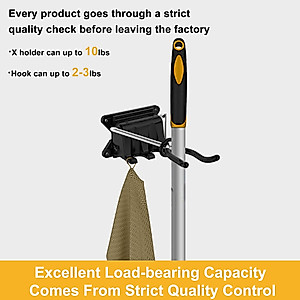 GARLWOLEX Mop and Broom Holder Wall Mount 2 Pack - X-Shaped Mop Hooks with 1 Rack & 3 Mini Hooks, Wall Mounted Holder for Broom, Mop, Laundry Room, Garage Organization, Easy to Install