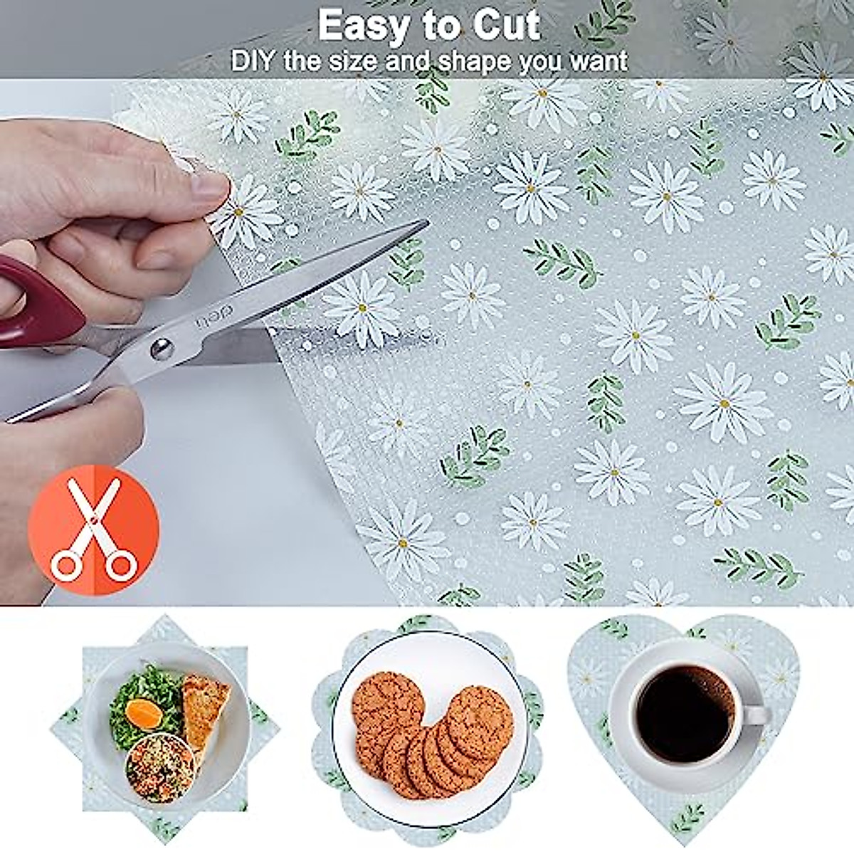 Shelf Liner, Waterproof Refrigerator Liner, Drawer Liners for Kitchen Cabinet, Bathroom Sink Mat No Slip Cupboard Mats Non Adhesive Fridge Liner EVA Place Mats Roll - Leaf Daisy 17.7"×78.7"