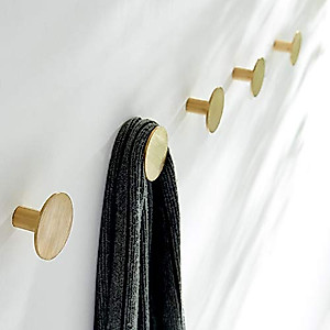 YANGQIHOME Pack of 4, Brushed Brass Decorative Wall Hooks, 32mm x 30mm, for Bathroom,Lavatory,Clothing Store, Hotel, Cafe,Hat,Towel Coat Hook Hangers Wall Mounted (Round)