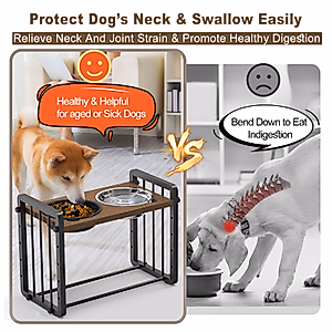 Elevated Non-Slip Metal Raised Dog Bowl Stand - 5 Height Adjustable, Slow Feeder & 2 Thick 54oz Stainless Steel Dog Food Bowls For Medium Large Dogs