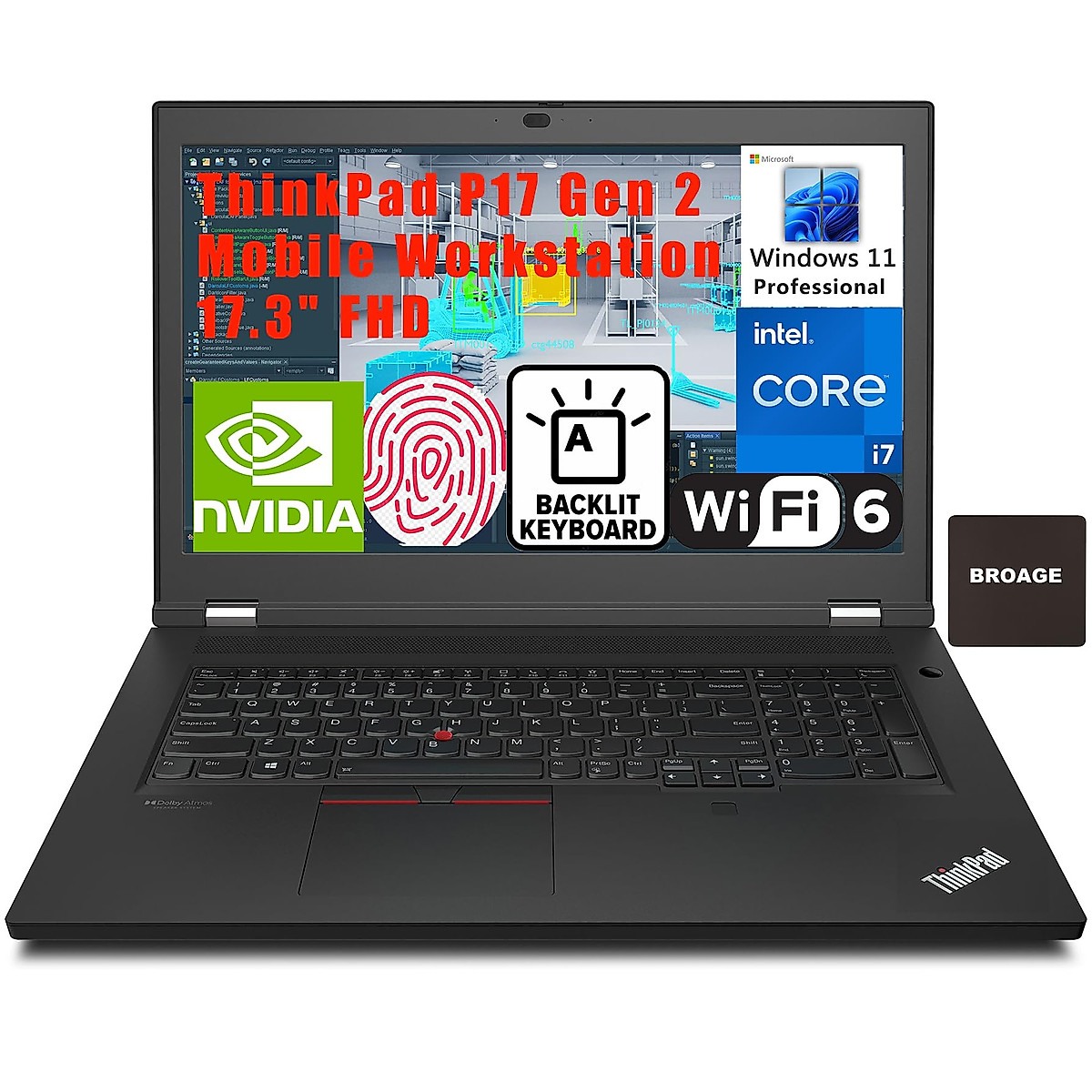 Lenovo ThinkPad P17 Gen 2 Mobile Workstation 17.3" FHD Business Laptop Computer, Intel Octa-Core i7-11850H, Quadro T1200, 128GB DDR4 RAM, 8TB PCIe SSD, WiFi 6, Backlit KB, FR, Windows 11 Pro, BROAG