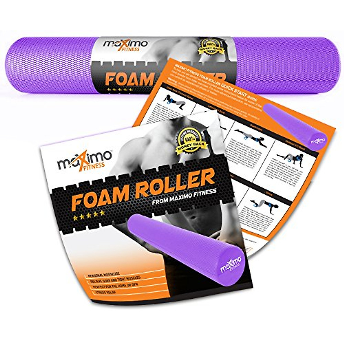 Maximo Fitness Foam Roller – Extra Long Exercise Rollers for Trigger Point Self Massage & Muscle Tension Relief - 90cm x 15cm Massager for Back, Legs, Workouts, Gym, Pilates and Yoga