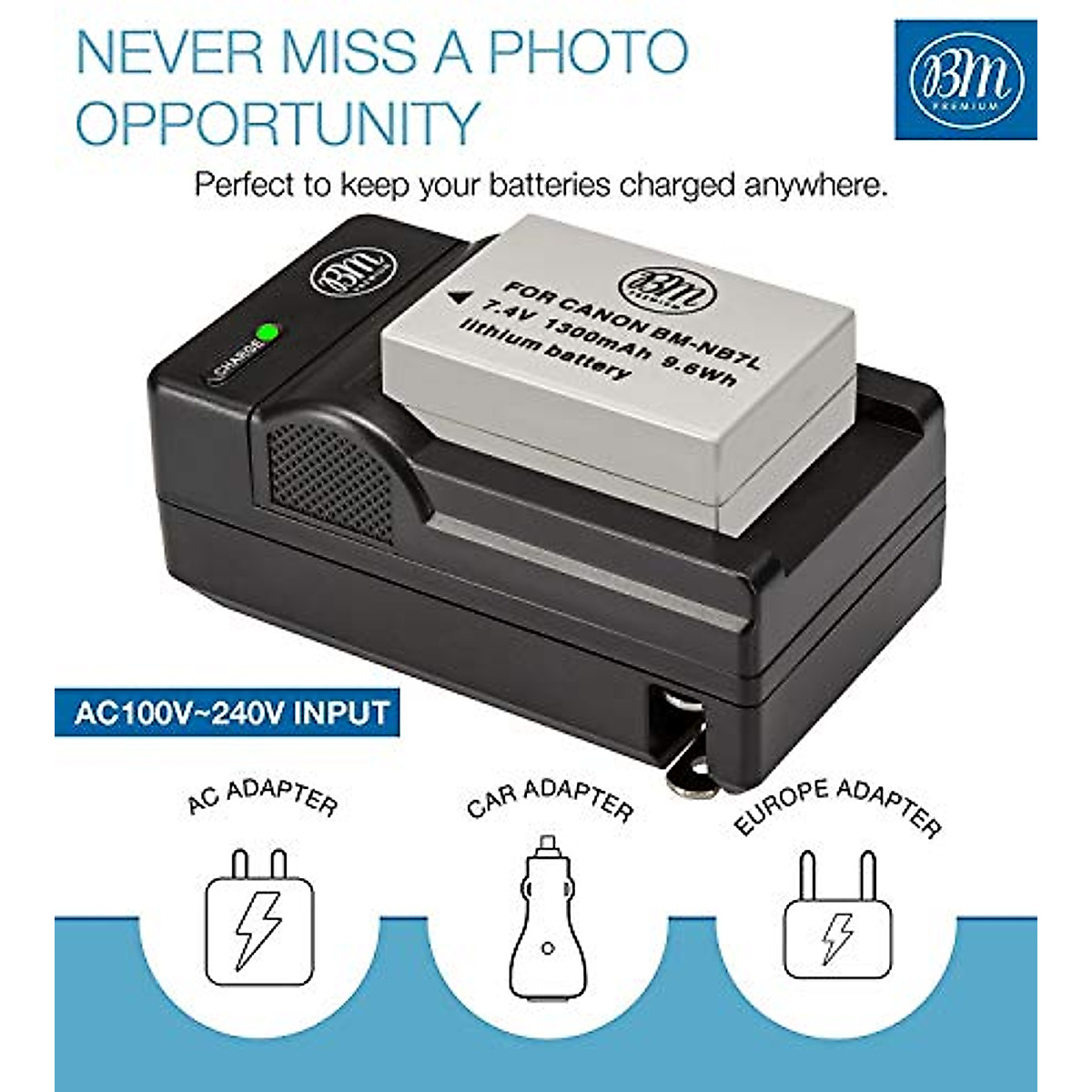 BM Premium 2-Pack of NB-7L Batteries & Battery Charger Kit for Canon PowerShot G10, G11, G12, SX30 is Digital Camera Includes Battery + AC/DC Battery Charger