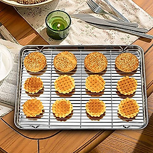 Wildone Baking Sheet & Rack Set [2 Sheets + 2 Racks], Stainless Steel Cookie Pan with Cooling Rack, Size 16 x 12 x 1 Inch, Non Toxic & Heavy Duty & Easy Clean