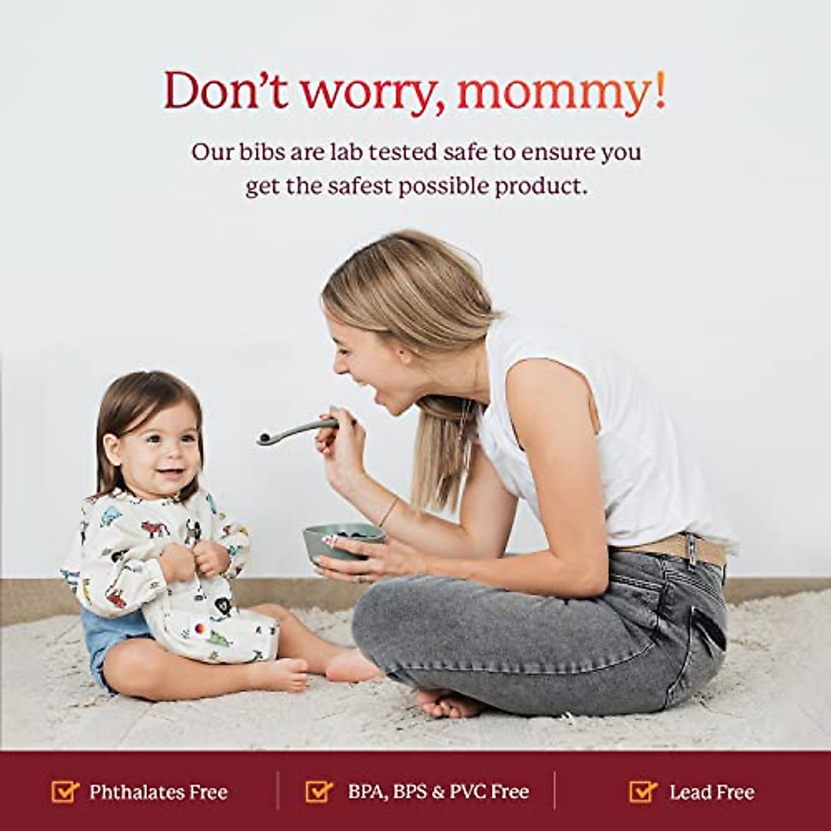 Long Sleeve Baby Bib for Boys and Girls w/Food Catcher Pocket - Waterproof, Wipe Clean, Machine Wash, Fast Drying Feeding Smock - Recycled Polyester - Animal Print Suitable for Babies to Toddlers