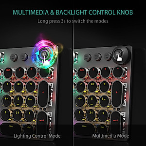 AULA F2088 Typewriter Style Mechanical Gaming Keyboard Blue Switches,Rainbow LED Backlit,Removable Wrist Rest,Media Control Knob,Retro Punk Round Keycaps,USB Wired Computer Keyboard