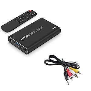 4K@30hz USB3.0 HDMI Media Player with One AV Cable, Support 2.5" SATA HDD with HDMI/AV/Optical Output, for Videos/Music/Photos from USB Drive/SD Card/4 GB Internal or Up to 8TB External HDD