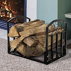 Pure Garden 50-126 Log Storage Rack-Metal Firewood Holder, Black