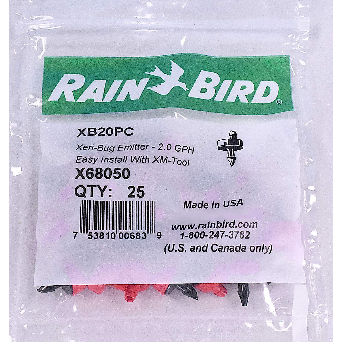 25 Rainbird XB20PC 2.0 GPH Drip Irrigation Emitters w/Free Installation Tool