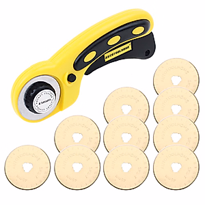 AUTOTOOLHOME 45mm Rotary Cutter Set with 10 Pack Titanium Rotary Blades Fabric Cutter SKS-7 Quilting Sewing Patchwork Tool