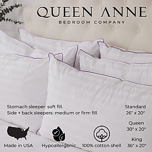 Queen Anne Luxury Hotel Pillows - Two Pack (2) - Majesty Down - Synthetic Down Alternative - Allergy Free Hypoallergenic Bed Pillows - Made in USA (Queen Firm)
