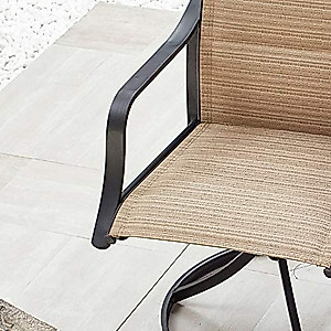 LOKATSE HOME 2-Piece Patio Outdoor Textilene Fabric Steel Swivel Dining Chair Set with 2 Single Rocking Chairs -Beige