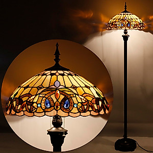 WERFACTORY Tiffany Floor Lamp Serenity Victorian Stained Glass Standing Reading Light 16X16X64 Inches Antique Pole Corner Lamp Decor Bedroom Living Room Home Office S021 Series