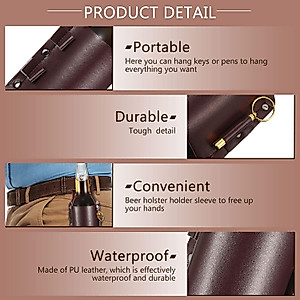 Classic Leather Beer Holster for Men, Cowboy Beer Holster, Pu Leather Beer Holster, Portable Bottle Beer Holster Waist Belt with Whistle Bottle Opener Key Chain, Brown