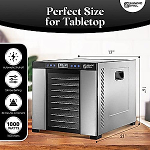 Magic Mill Food Dehydrator Machine | 11 Stainless Steel Trays | Adjustable Timer and Temperature Control | Jerky, Herb, Meat, Beef, Fruits and Vegetables Dryer | Safety Over Heat Protection