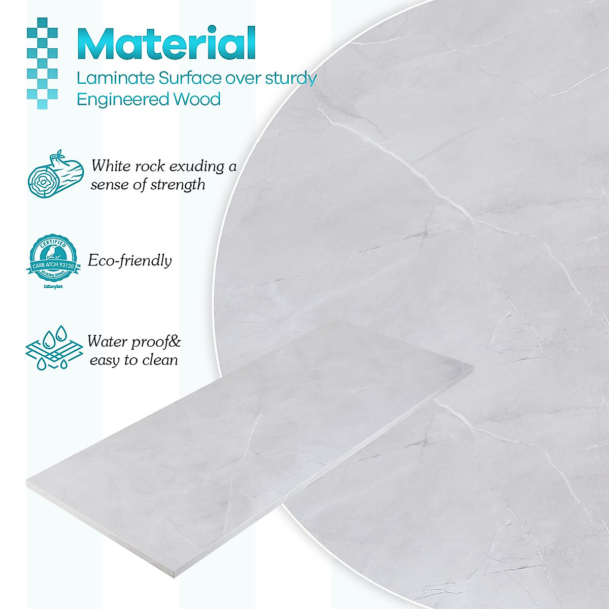 Kaboon Universal Tabletop 55"x27.5", Solid One-Piece Melamine Table Top, Double Desk L-Desk DIY, Home and Office Countertop, White Rock