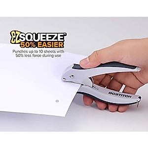 Bostitch Office EZ Squeeze One-Hole Punch, 10 Sheet Capacity, Lightweight, Gray/Blue (2402)