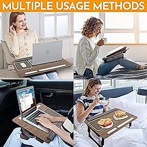 Lap Laptop Desk-Fits Up to 17.3 Inch Foldable Laptop Bed Tray Table with Adjustable Dual Cushion,Portable Wood Laptop Stand for Sofa Bed,Laptop Desk with Multifunctional Slot（Coffee Color）