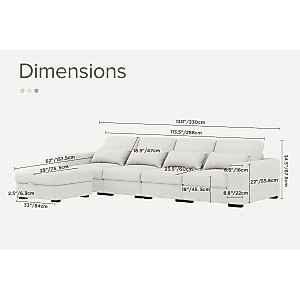 Youmumeub Oversized Modular Sectional Couch with 4 Lumbar Pillows, L Shaped Couches for Living Room, 130" 4 Seater Sofas with Storage Ottoman U Shaped Sofa, Beige