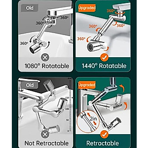Upgraded 1440° Retractable Swivel Faucet Extender, Copper Robotic Arm Rotatable Faucet, 2 Water Outlet Modes Splash Filter Faucet Aerator for Kitchen Bathroom (1)
