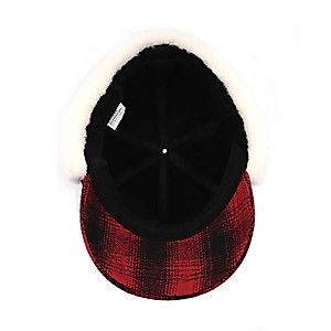 Zylioo XXL Fleece Baseball Cap with Earflap,Oversized Winter Warm Cap,Large Elastic Trapper Hunting Dad Hats Black Red