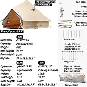 DANCHEL OUTDOOR Waterproof Yurt Tent with Stove Jack for 6 Person Camping, Glamping Canvas Tent with Footprint Accessories
