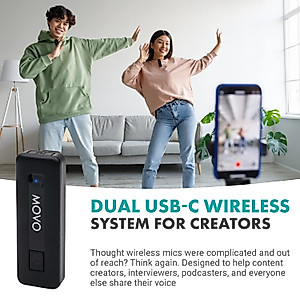 Movo Wireless Mini UC Duo Wireless Microphone for Android - Ultracompact Bluetooth Microphone for Android with Clip on Wireless USB-C Microphone for Android - (10HR Battery Life, 164ft Range)