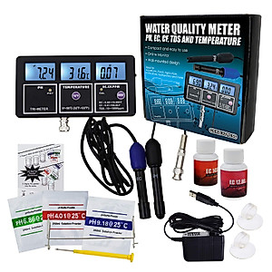 5-in-1 Water Quality Multi-Parameter PH EC CF TDS (ppm) Temperature Test Meter Backlight, Wall-mountable Rechargeable Continuous Monitor Tester, Aquariums Hydroponics Pool Fish Tank Pond Drinking